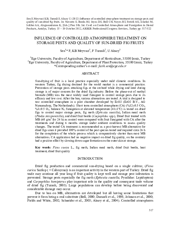 (PDF) Influence of Controlled Atmosphere Treatment on Storage Pests and Quality of Sun-Dried Fig ...