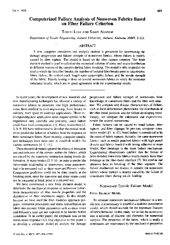 (PDF) Computerized Failure Analysis of Nonwoven Fabrics Based on Fiber ...