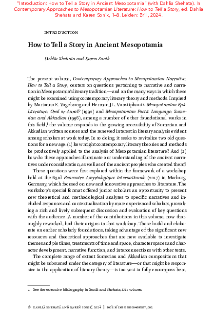 (PDF) "Introduction: How to Tell a Story in Ancient Mesopotamia” (with ...