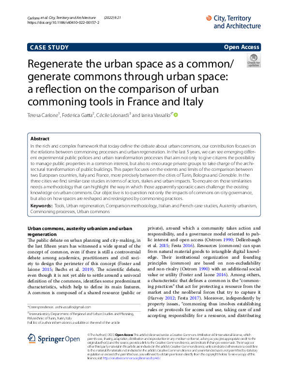 (PDF) Regenerate the urban space as a common/ generate commons through ...