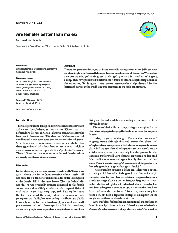 (PDF) Are females better than males?
