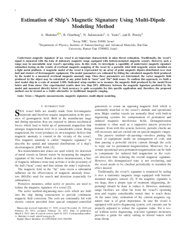 (PDF) Estimation of Ship’s Magnetic Signature Using Multi-Dipole ...
