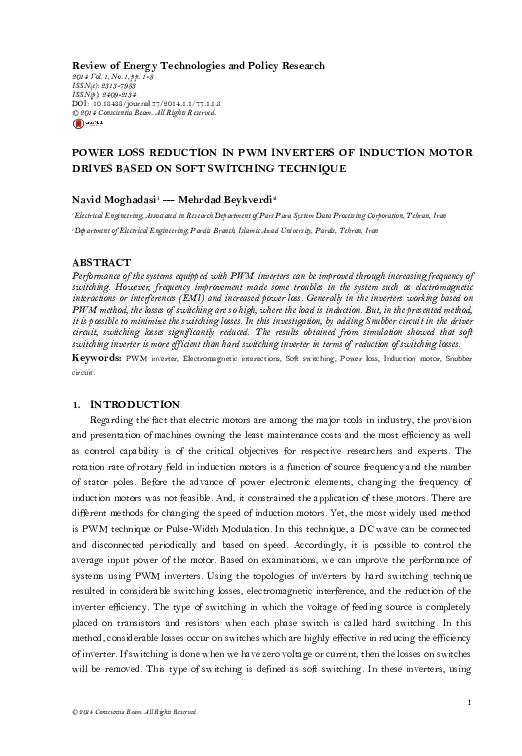 (PDF) Power Loss Reduction in PWM Inverters of Induction Motor Drives Based on Soft Switching ...