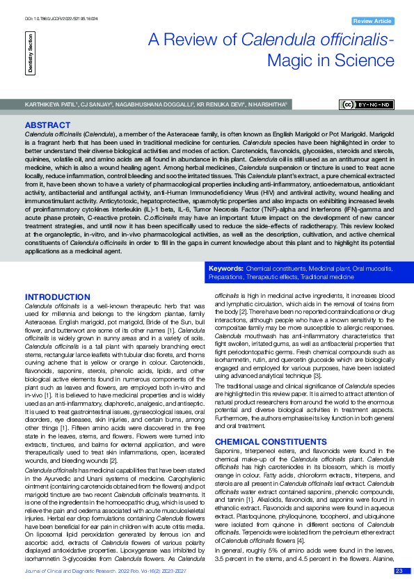 (PDF) A Review of Calendula OfficinalisMagic in Science