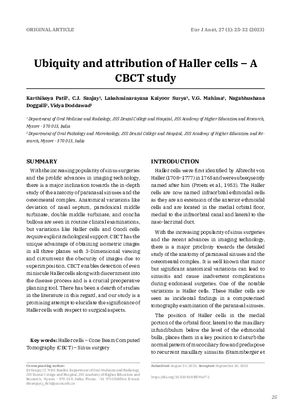 (PDF) Prevalence of Haller Cells in Maxillary Sinuses