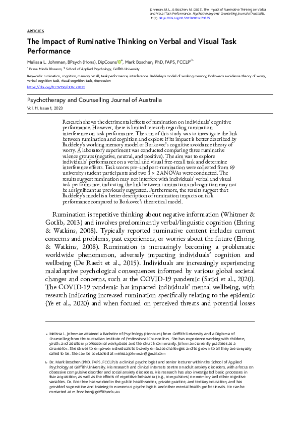 (PDF) The Impact of Ruminative Thinking on Verbal and Visual Task ...
