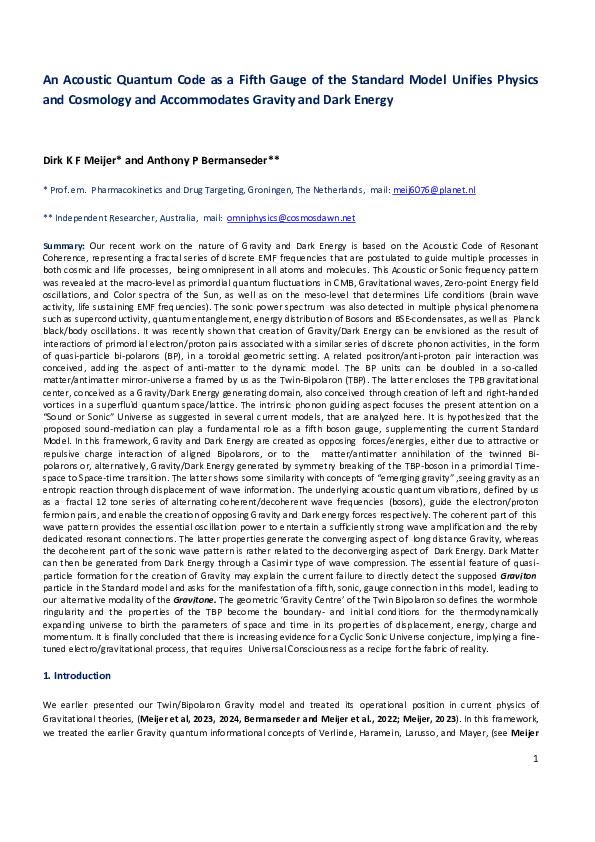 (PDF) An Acoustic Quantum Code as a Fifth Gauge of the Standard Model Unifies Physics and ...