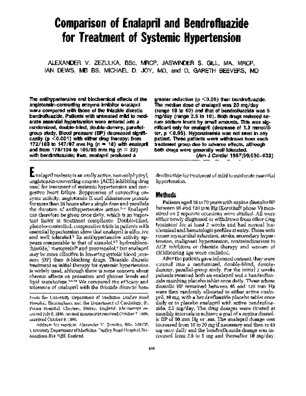(PDF) Comparison of enalapril and bendrofluazide for treatment of ...