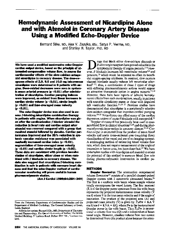 (PDF) Hemodynamic assessment of nicardipine alone and with atenolol in ...