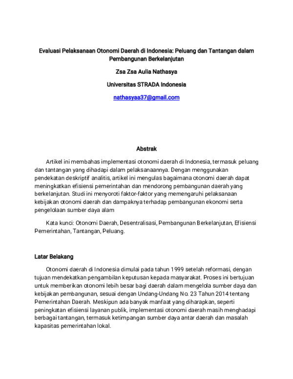 (PDF) Evaluasi Pelaksanaan Otonomi Daerah di Indonesia: Peluang dan Tantangan dalam Pembangunan ...