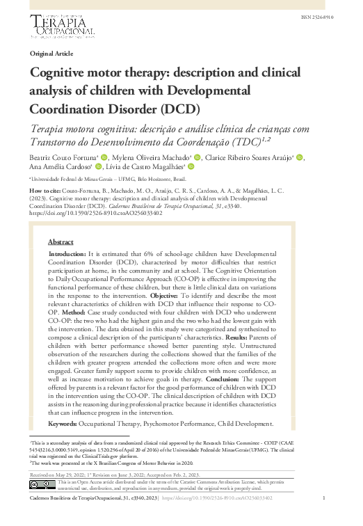 (PDF) Cognitive motor therapy: description and clinical analysis of children with Developmental ...