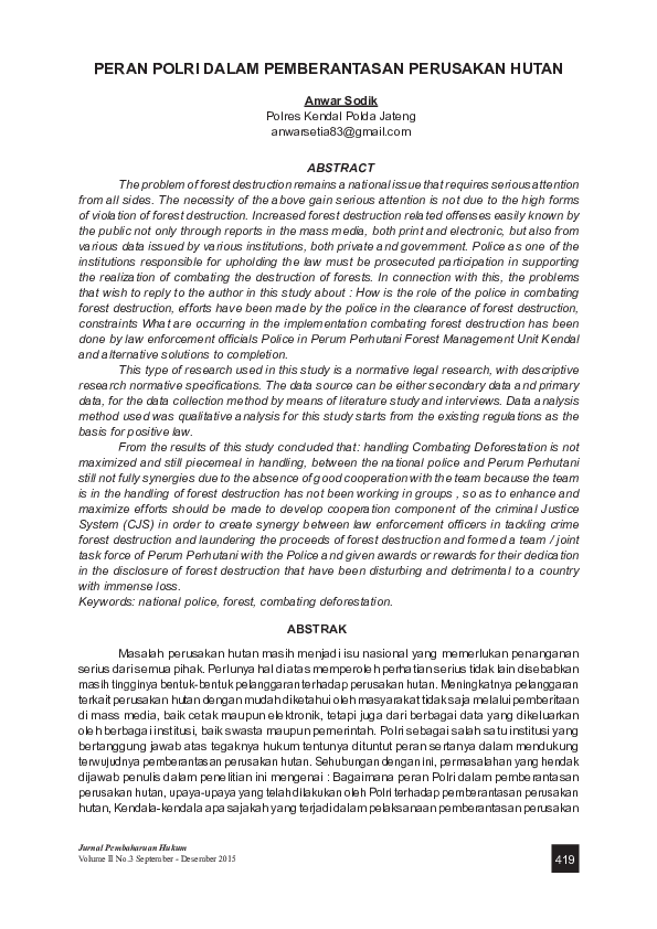 (PDF) Peran Polri Dalam Pemberantasan Perusakan Hutan