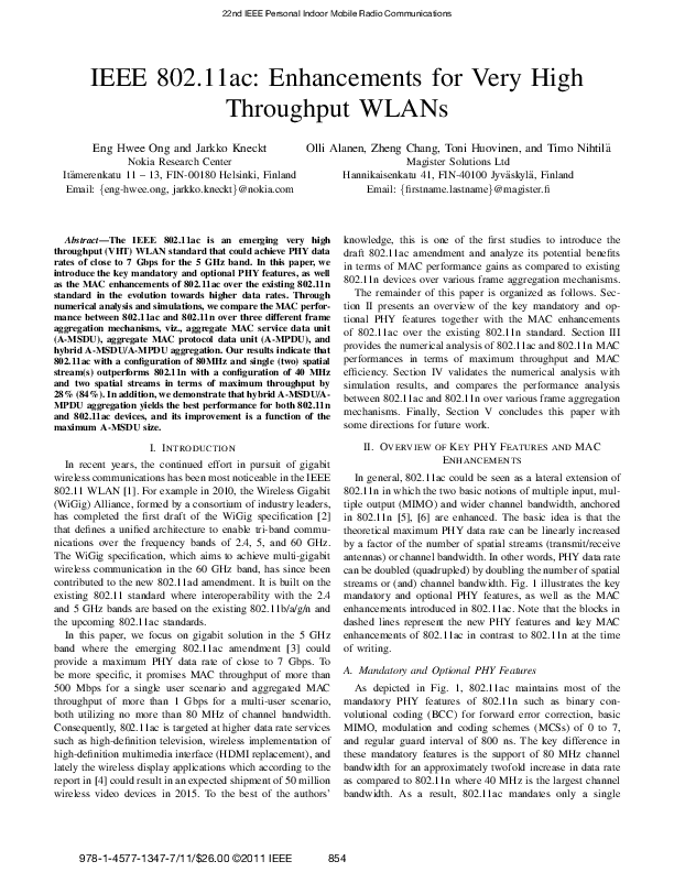 Pdf Ieee 802 11ac Enhancements For Very High Throughput Wlans