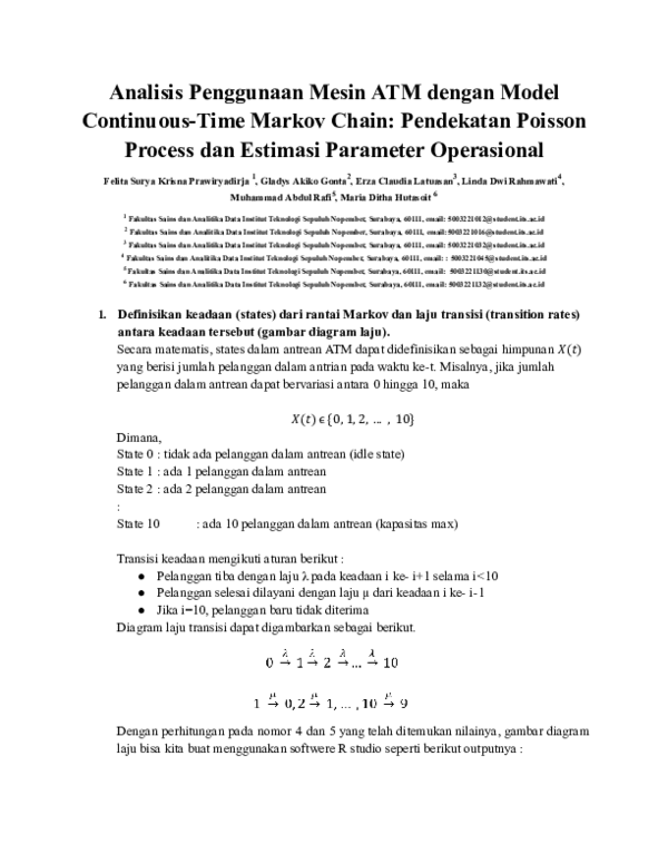 (PDF) Analisis Penggunaan Mesin ATM dengan Model Continuous-Time Markov Chain: Pendekatan ...