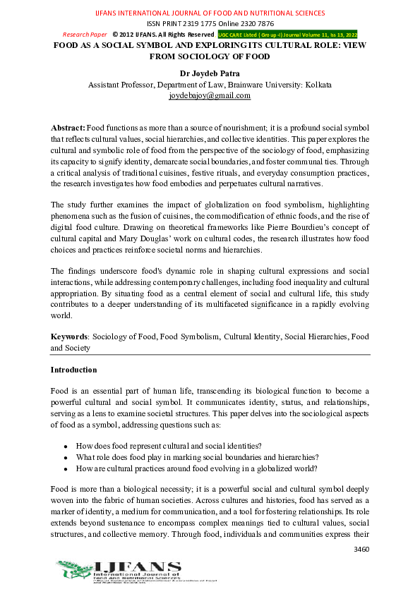 (PDF) FOOD AS A SOCIAL SYMBOL AND EXPLORING ITS CULTURAL ROLE: VIEW ...