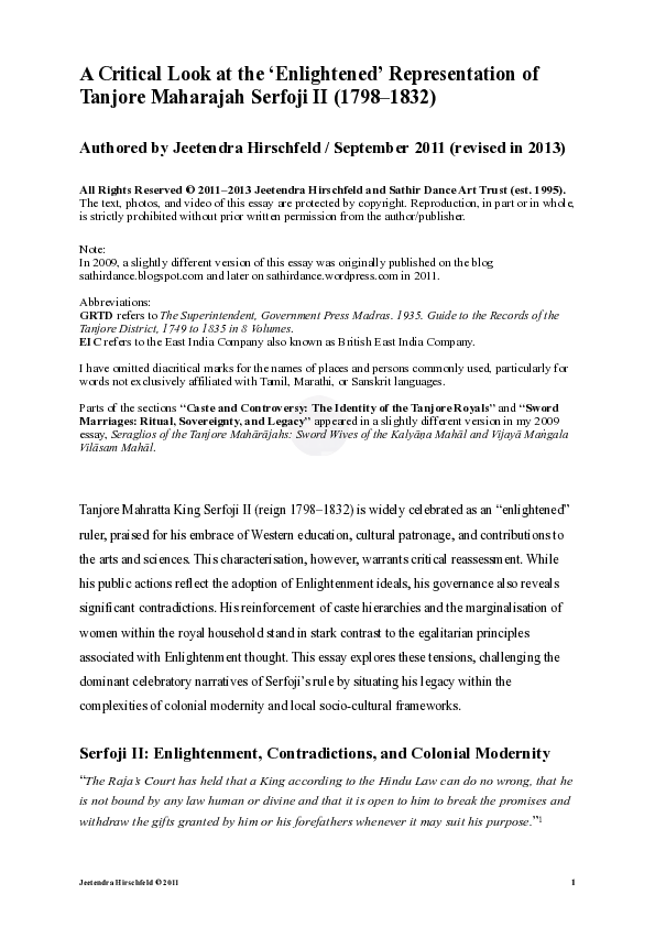 (PDF) “A Critical Look at the ‘Enlightened’ Representation of Tanjore ...