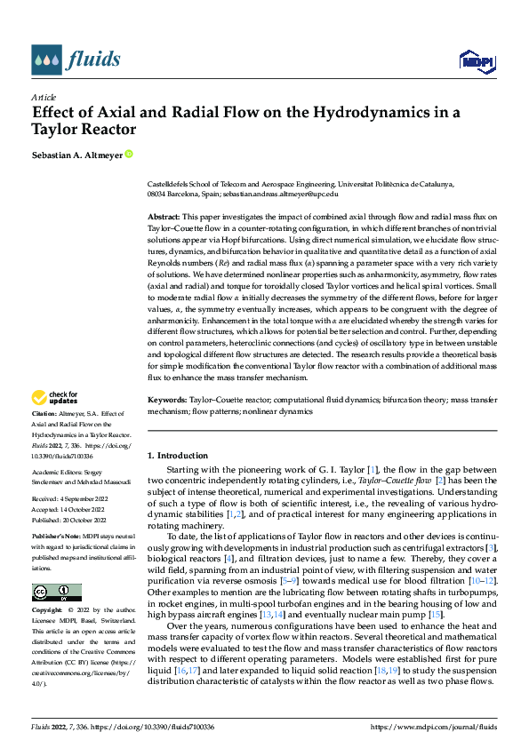 (PDF) Effect of Axial and Radial Flow on the Hydrodynamics in a Taylor Reactor