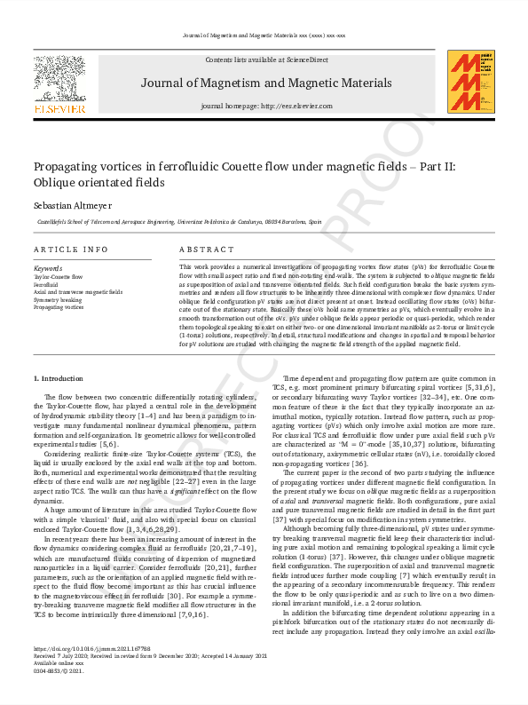 (PDF) Propagating vortices in ferrofluidic Couette flow under magnetic ...