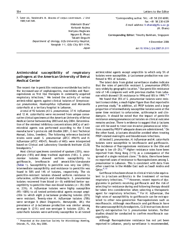(PDF) Antimicrobial susceptibility of respiratory pathogens at the ...