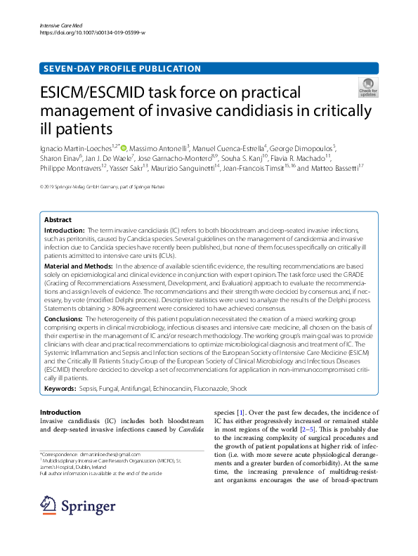 (PDF) ESICM/ESCMID task force on practical management of invasive candidiasis in critically ill ...