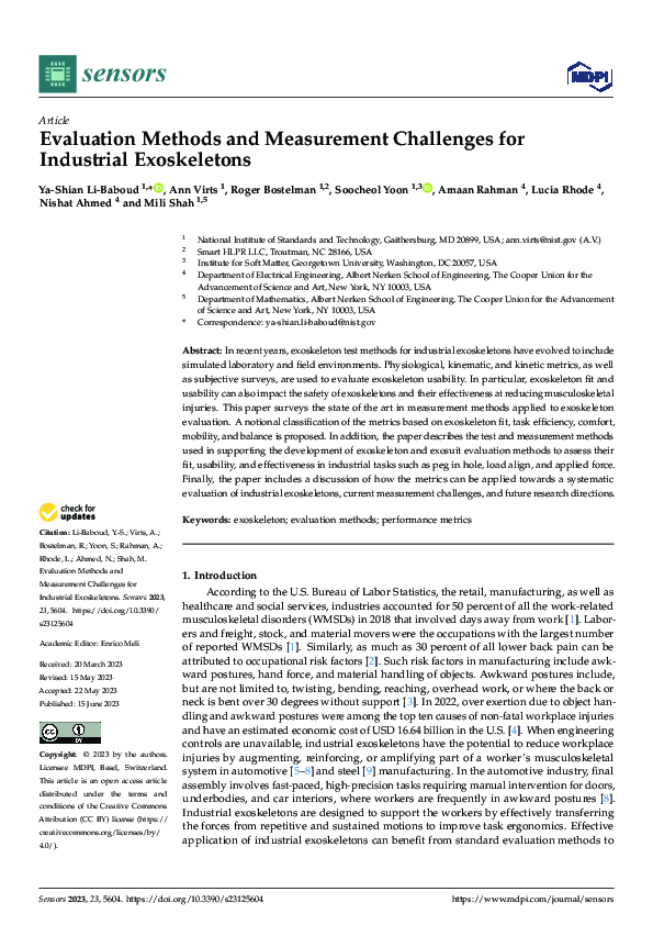 (PDF) Evaluation Methods and Measurement Challenges for Industrial Exoskeletons