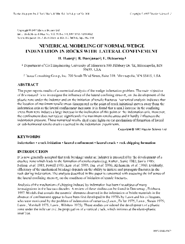 (PDF) Numerical modeling of normal wedge indentation in rocks with ...