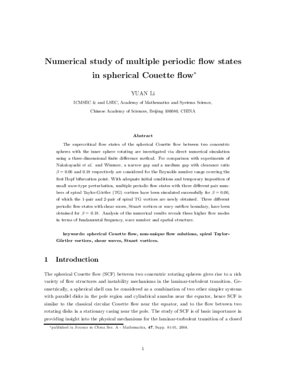 (PDF) Numerical study of multiple periodic flow states in spherical ...