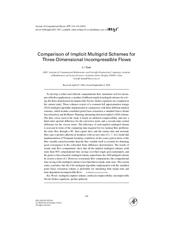 (PDF) Comparison of Implicit Multigrid Schemes for Three-Dimensional Incompressible Flows