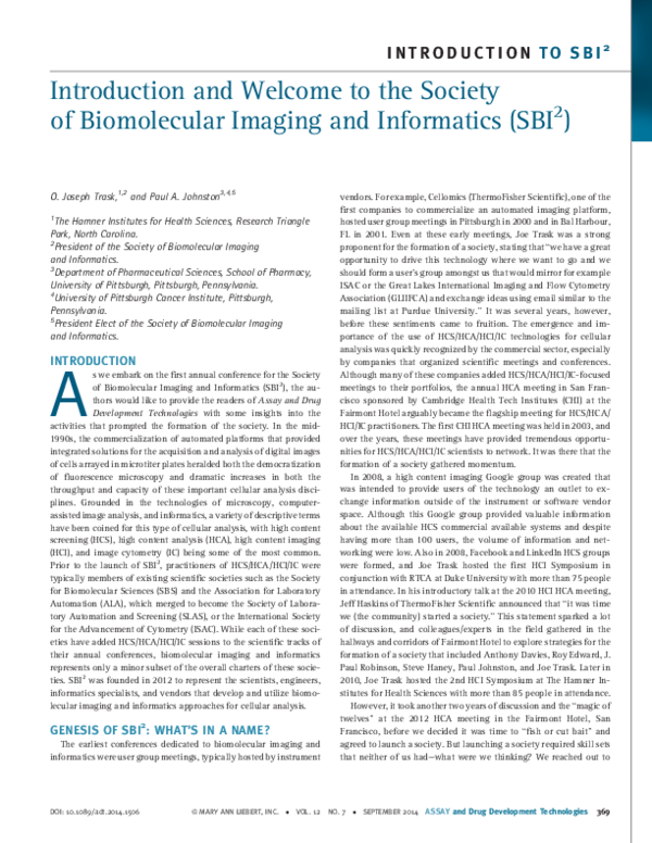 (PDF) Introduction and Welcome to the Society of Biomolecular Imaging ...