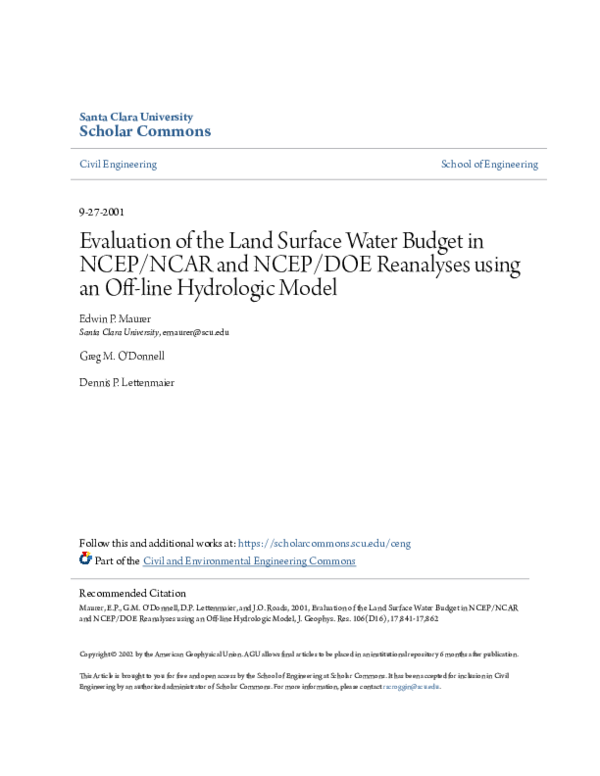 (PDF) Evaluation of the land surface water budget in NCEP/NCAR and NCEP/DOE reanalyses using an ...