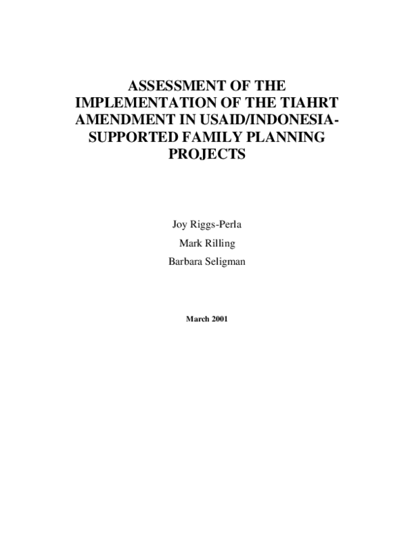 (PDF) Assessment of the implementation of the Tiahrt amendment in USAID ...