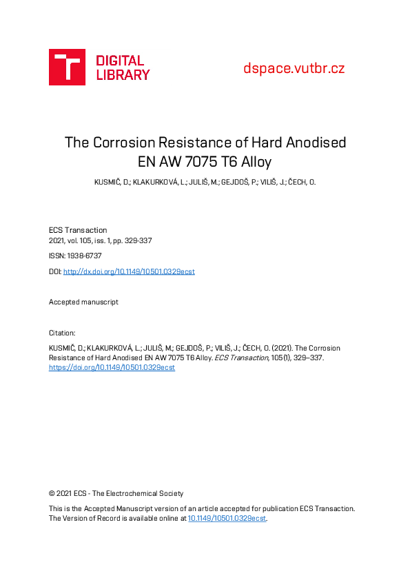 (PDF) The Corrosion Resistance of Hard Anodised EN AW 7075 T6 Alloy