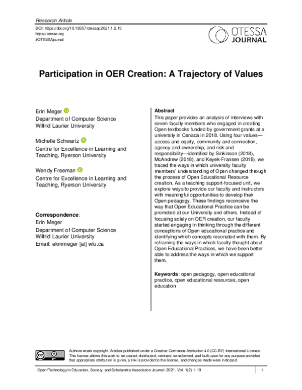 (PDF) Participation in OER Creation: A Trajectory of Values