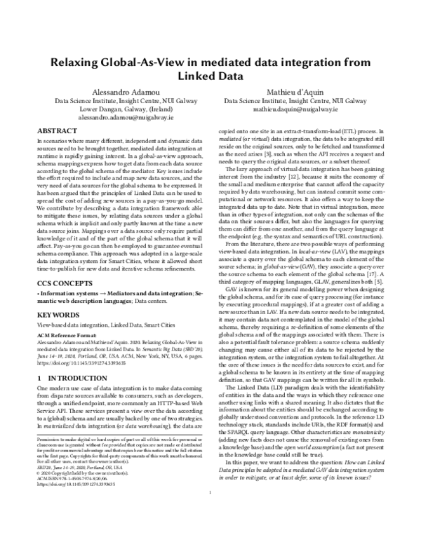 (PDF) Relaxing global-as-view in mediated data integration from linked data
