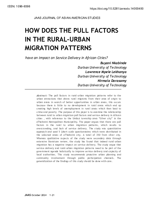 (PDF) HOW DOES THE PULL FACTORS IN THE RURAL-URBAN MIGRATION PATTERNS