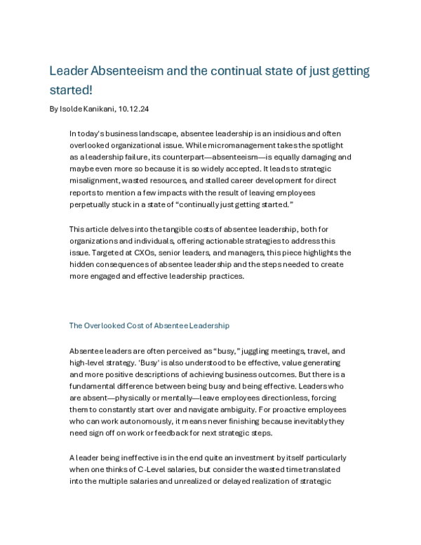 (PDF) Leader Absenteeism and the continual state of just getting started