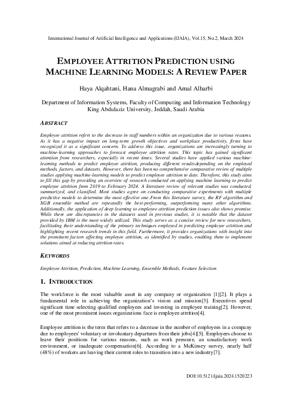 (PDF) Employee Attrition Prediction using Machine Learning Models: A ... (PDF) Employee Attrition Prediction using Machine Learning Models: A ...