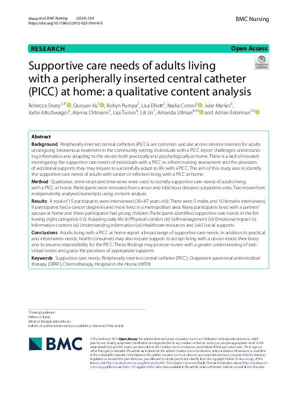 (PDF) Supportive care needs of adults living with a peripherally inserted central catheter (PICC ...