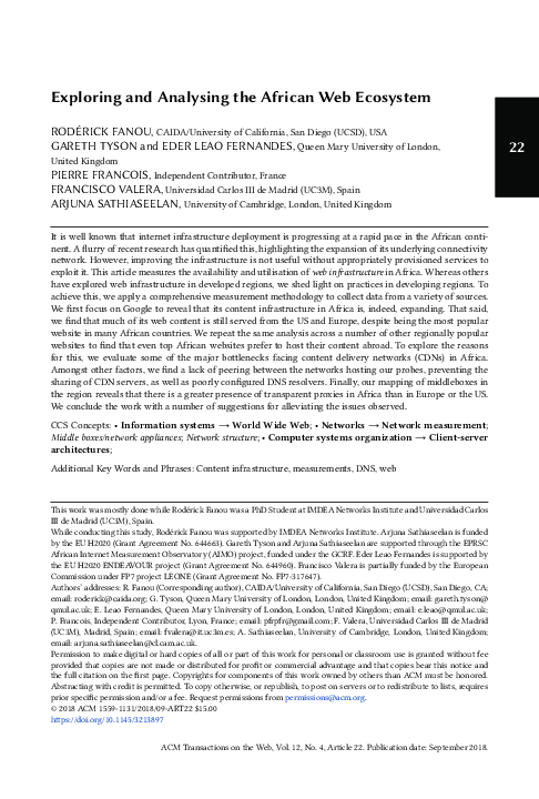 (PDF) Exploring and Analysing the African Web Ecosystem