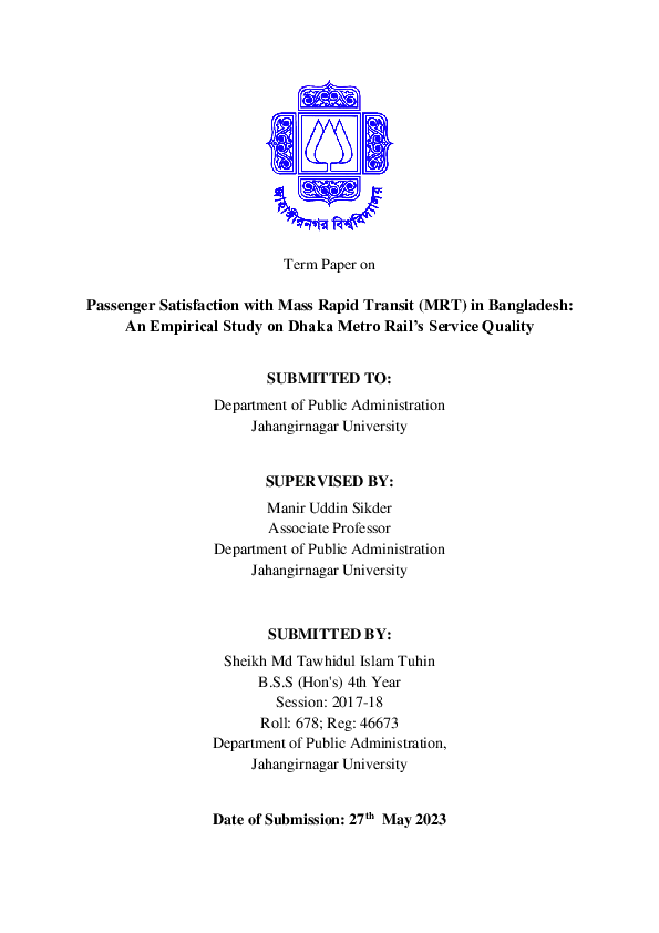 (PDF) Term Paper on Passenger Satisfaction with Mass Rapid Transit (MRT ...