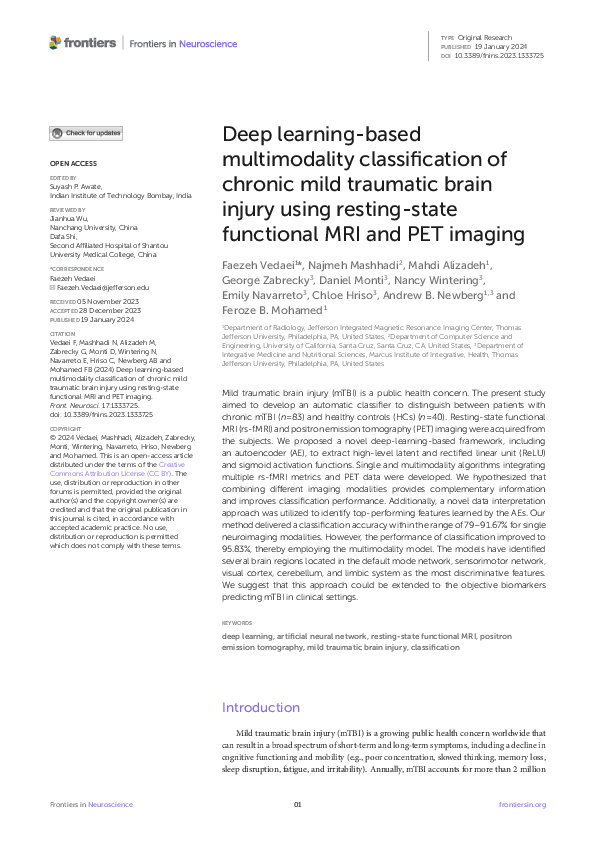 Pdf Deep Learning Based Multimodality Classification Of Chronic Mild