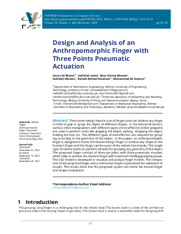 (PDF) Design and Analysis of an Anthropomorphic Finger with Three ...