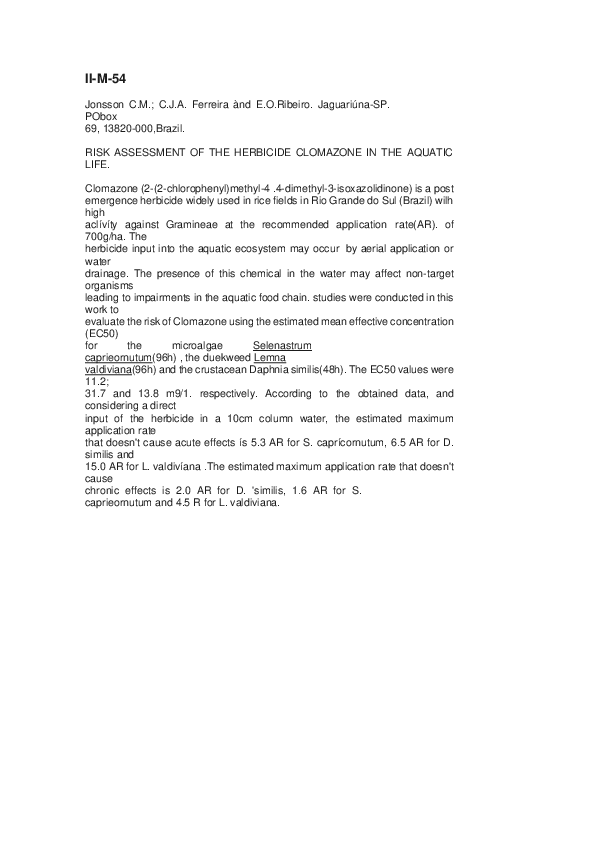 (PDF) Risk assessment of the herbicide Clomazone to aquatic life