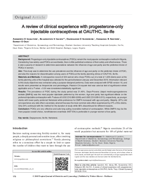 (PDF) A review of clinical experience with progesterone-only injectable ...
