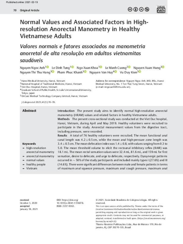 (PDF) Normal Values and Associated Factors in High-resolution Anorectal ...