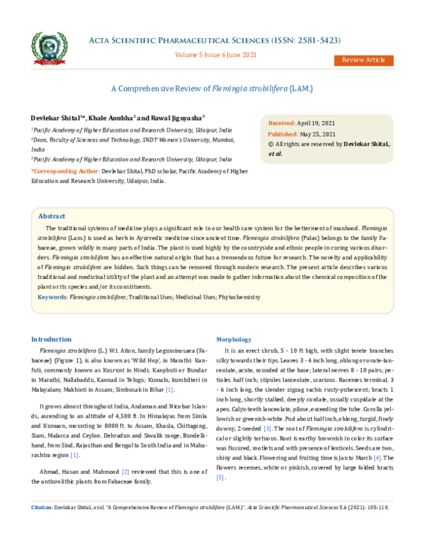 (PDF) A Comprehensive Review of Flemingia strobilifera (LAM.)