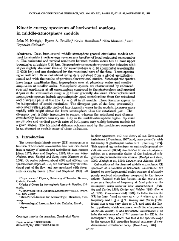 (PDF) Kinetic energy spectrum of horizontal motions in middle ...