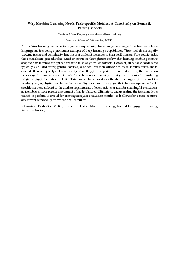 (PDF) Why Machine Learning Needs Task-specific Metrics: A Case Study on ...