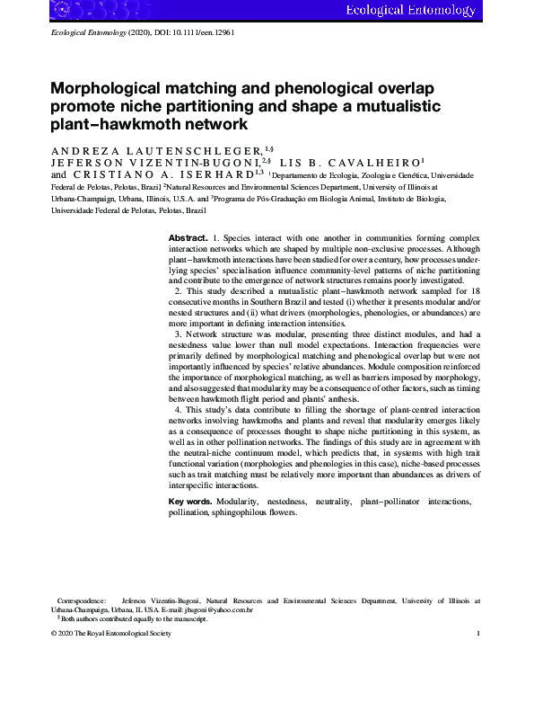 (PDF) Morphological matching and phenological overlap promote niche partitioning and shape a ...