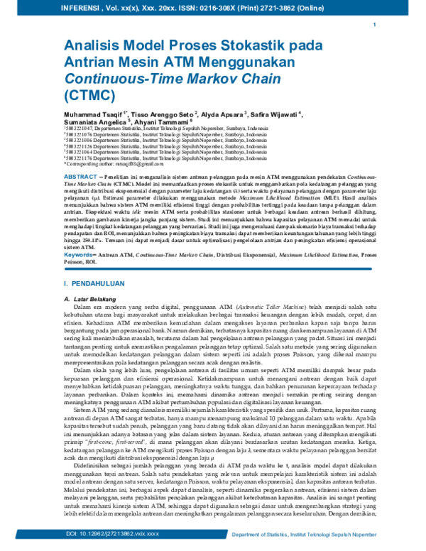 (PDF) Analisis Model Proses Stokastik pada Antrian Mesin ATM Menggunakan Continuous-Time Markov ...